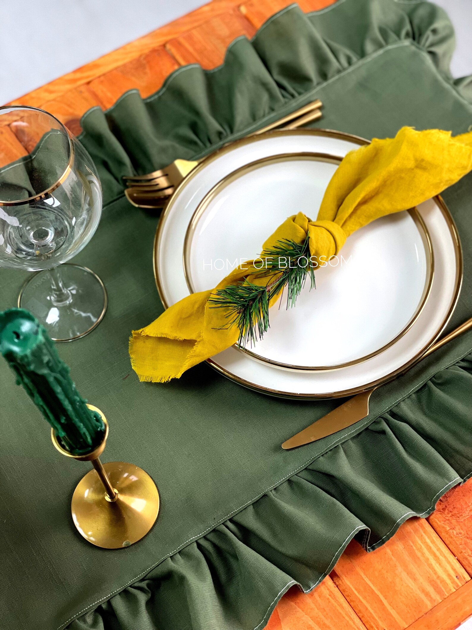 Ruffled Natural Linen Table Runner,farmhouse Linen Table Runner With ...