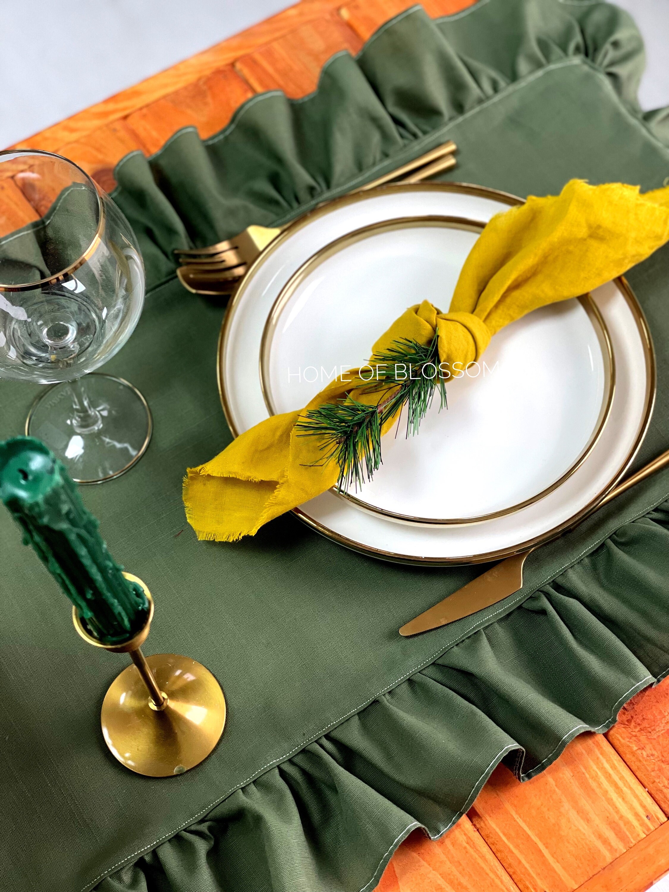 Ruffled Natural Linen Table Runner,farmhouse Linen Table Runner With ...