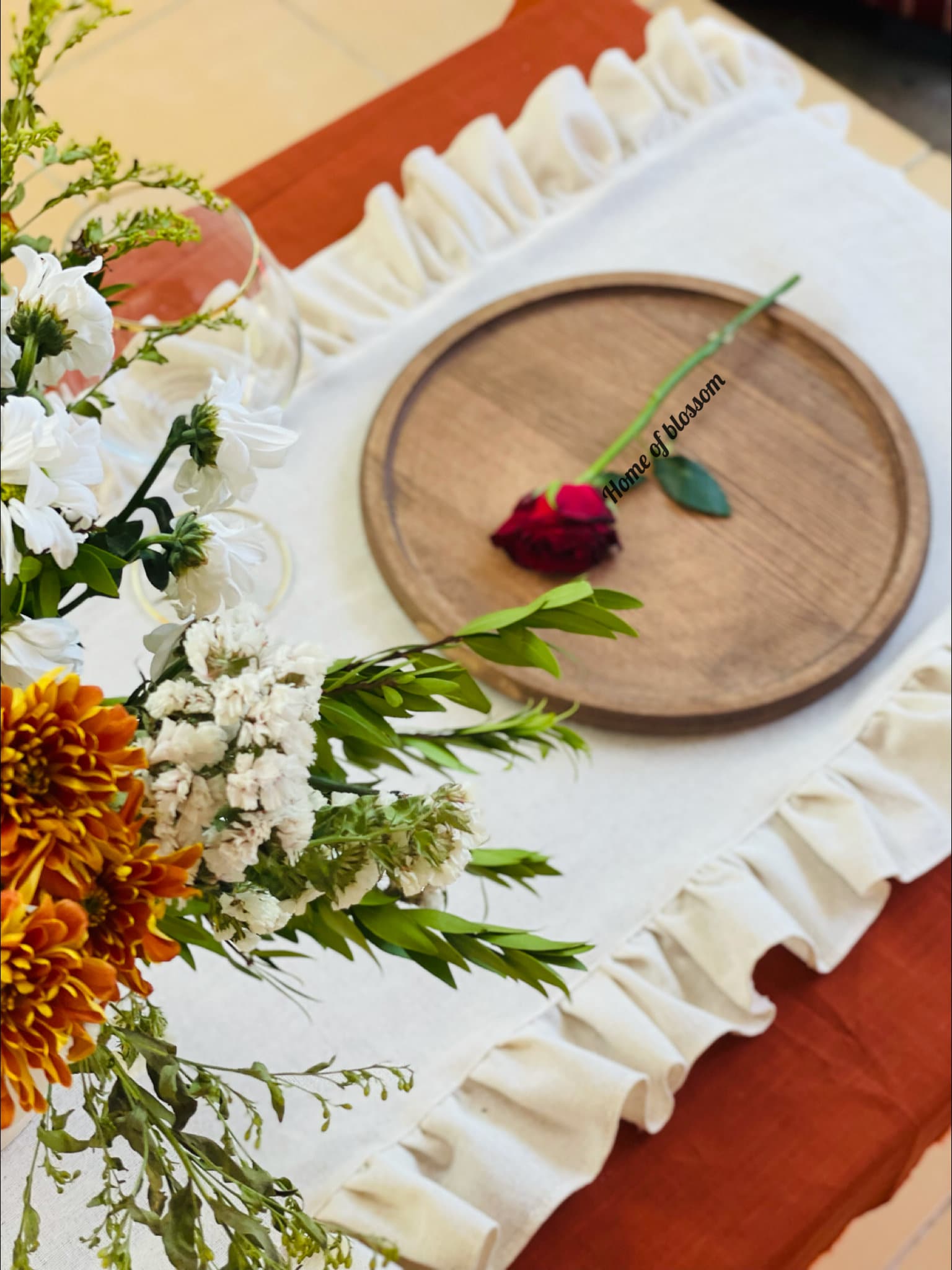 Ruffled Natural Linen Table Runner,farmhouse Linen Table Runner With ...
