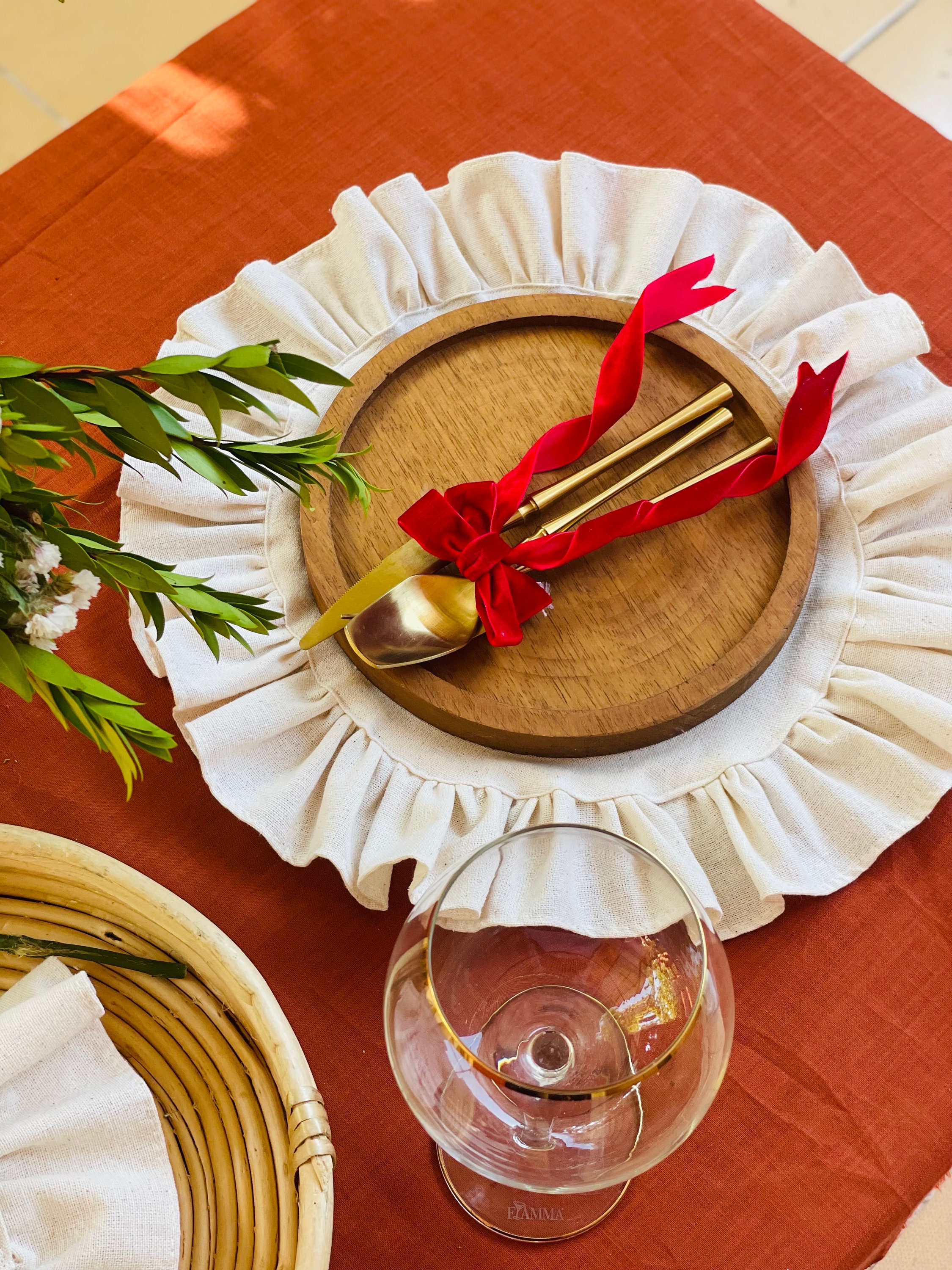 Ruffle Round Cream Color Washed Linen Placemats, Natural Boho Placemats ...