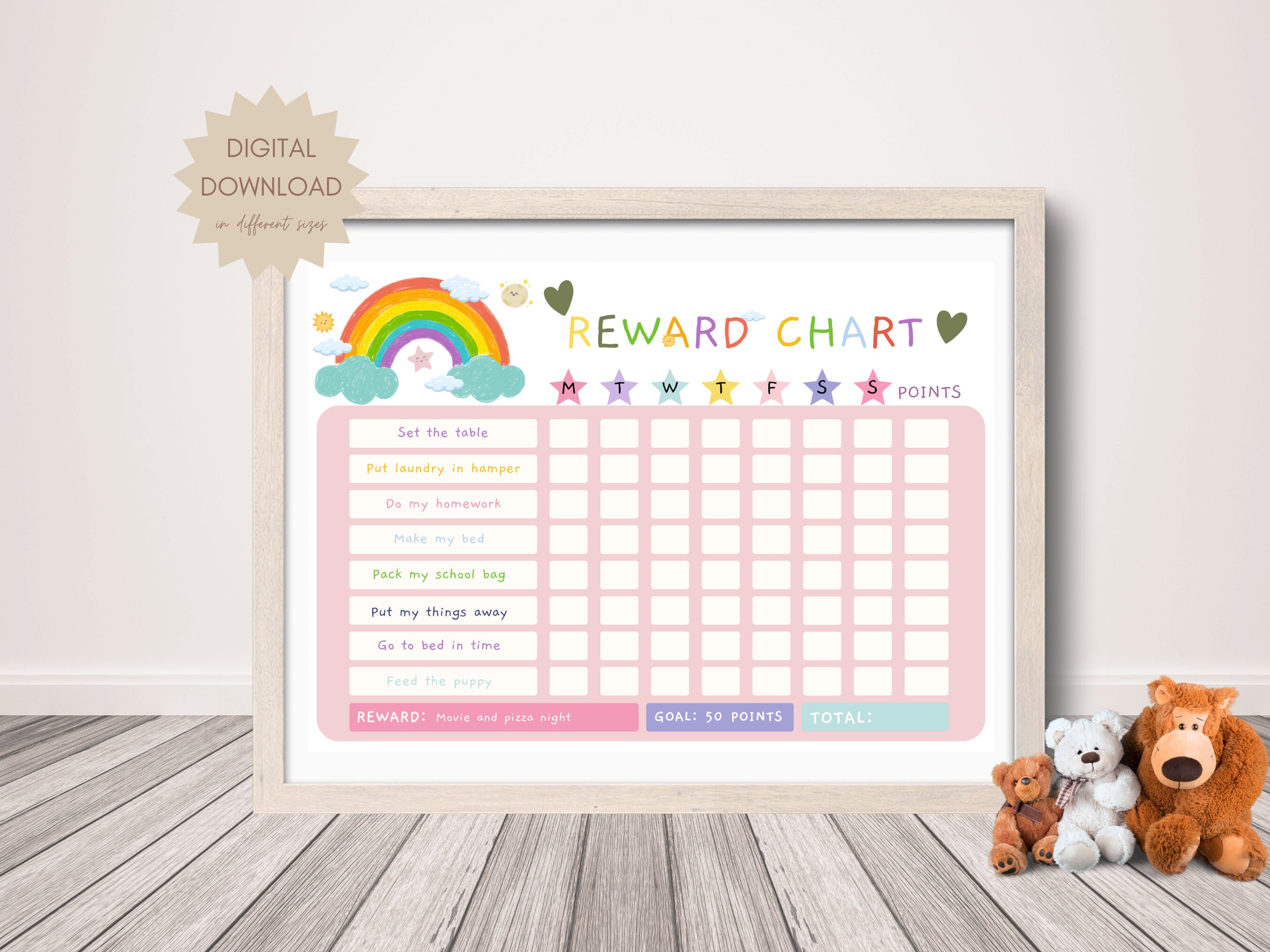 Pink Reward Chart for Kids - Etsy