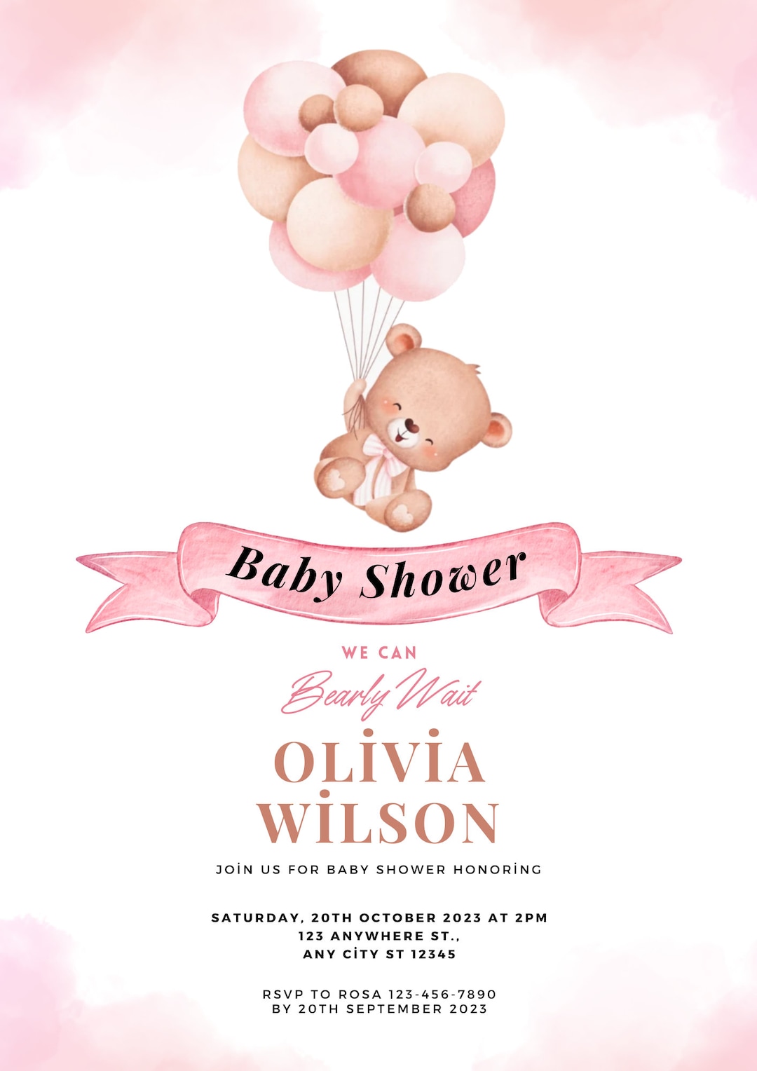 Editable Baby Shower Invitation Girl Teddy Bear Theme We Can Bearly ...