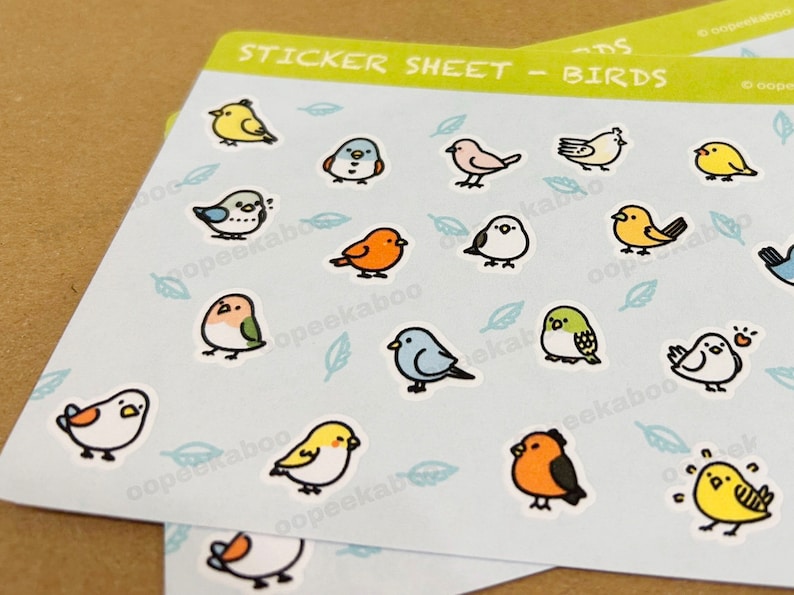 Little Birds Sticker Sheet, Cute 20 Birdy Art Matte Decorative Kawaii ...