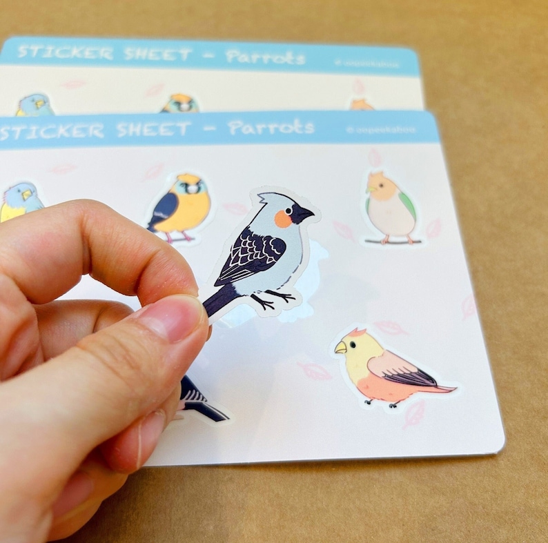 Little Parrots Sticker Sheet, Cute 7 Tiny Birdy Decorative Kawaii ...