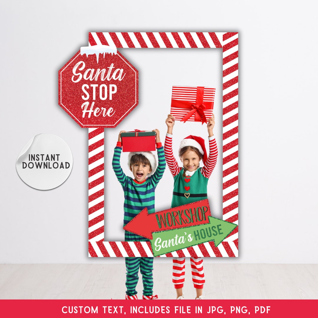 Santa Stop Here Selfie Frame, Merry Christmas Selfie Frame, Santa Party ...