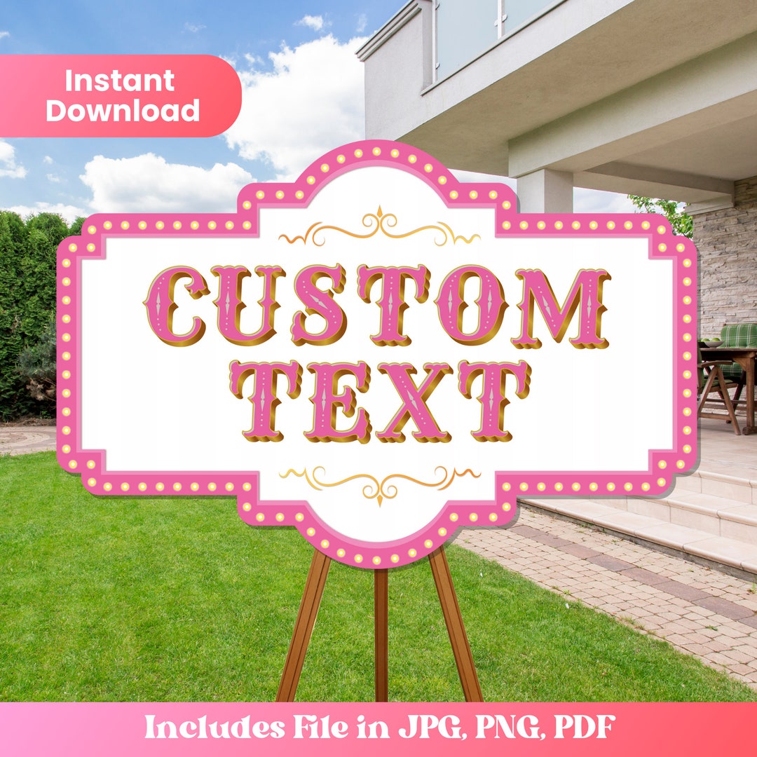 Pink Sign Circus, Carnival Party Sign, Carnival Welcome Sign, Custom Text Circus, Circus ...