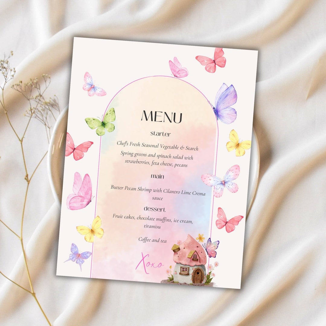 Butterfly Watercolor Menu, Colorful Watercolor Menu, Fantasy Menu ...