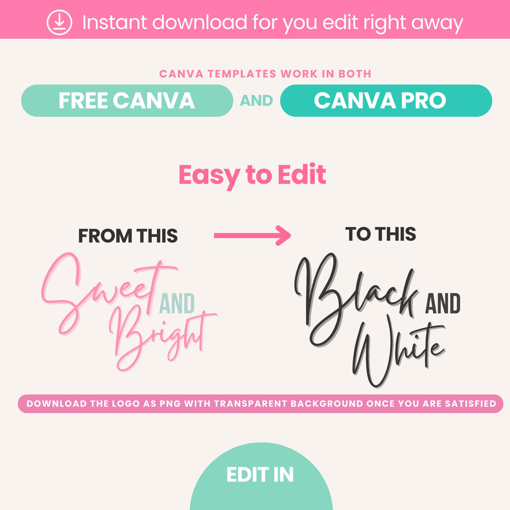 Pink Pastel Logo, Logo Template Canva, Branding Kit, Shop Logo, Pink ...