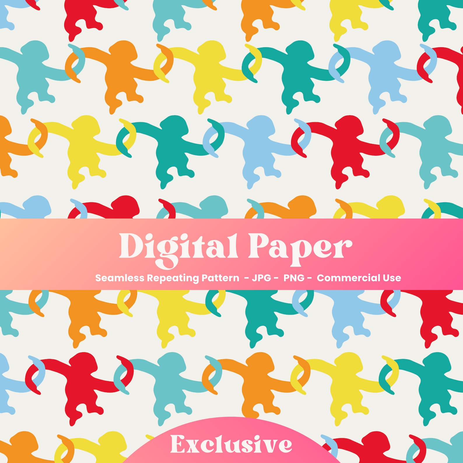 Barrel of Monkey Seamless Pattern, Monkey Silhouette Pattern, Playful ...