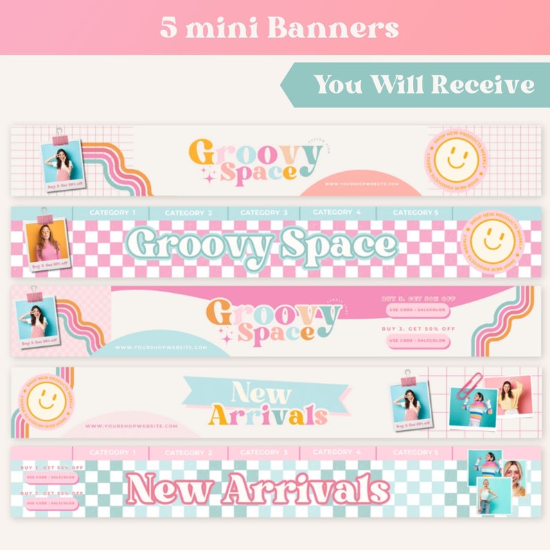 Groovy Etsy Store Branding Kit, Bright Colors Banner Templates ...