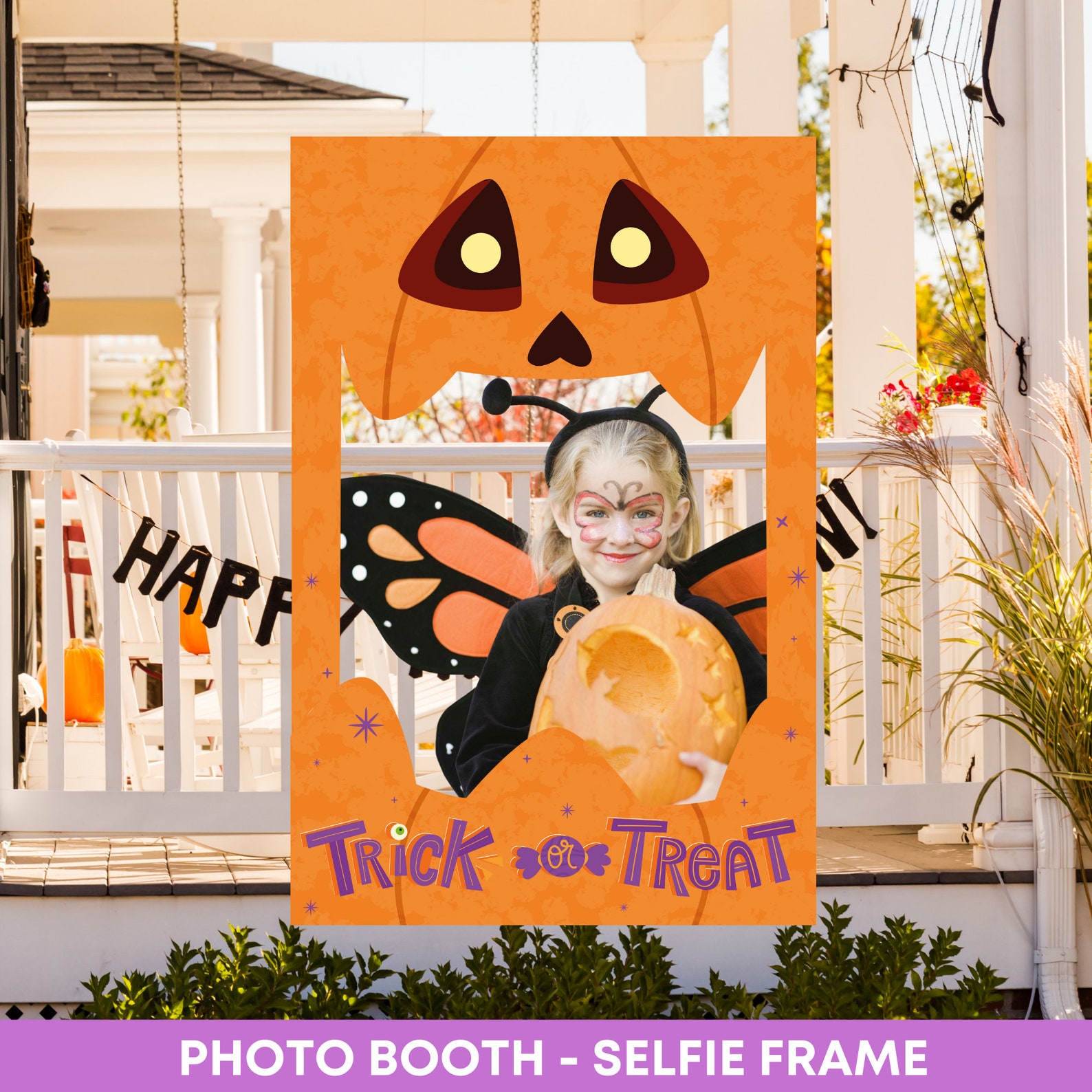 Halloween Pumpkin Trick or Treat Selfie Frame, Halloween Digital Photo ...