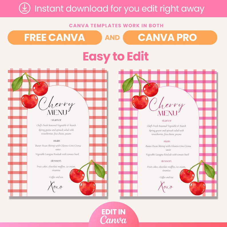 Cherry Menu Template, Sweet Cherry Menu, Red Cherry Menu, Cherries Menu ...