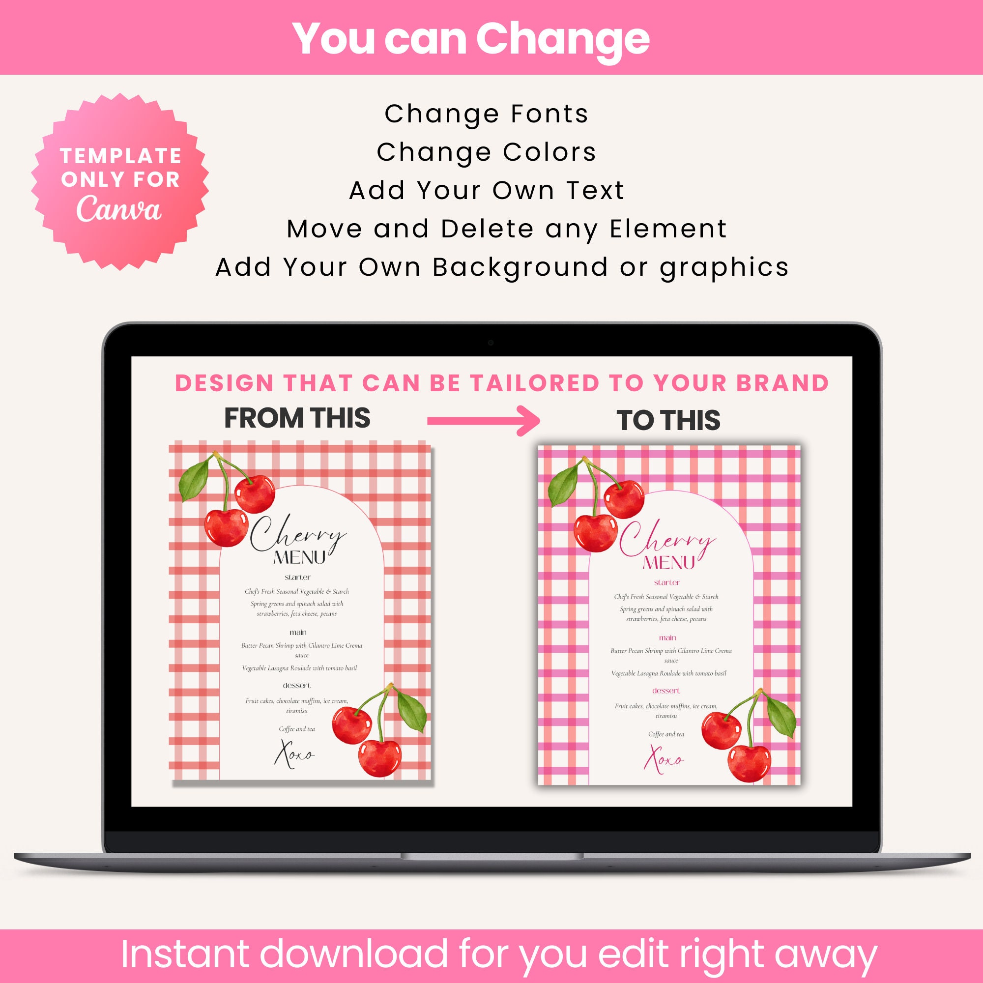 Cherry Menu Template, Sweet Cherry Menu, Red Cherry Menu, Cherries Menu, Cherry Menu Editable ...