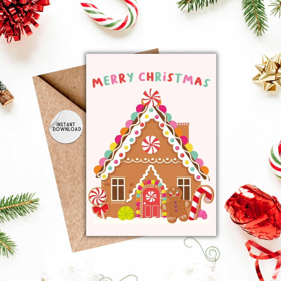 Printable Gingerbread Card, Holiday Card, Merry Christmas Card ...