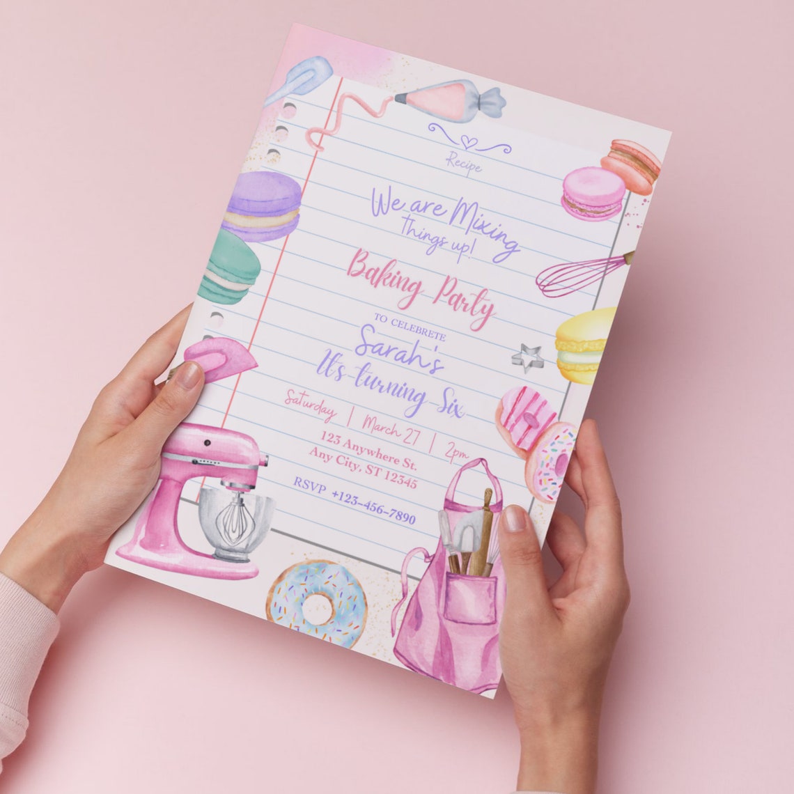 Bright Pastel Baking Party Invitation, Dessert Party Invitation, Girl ...