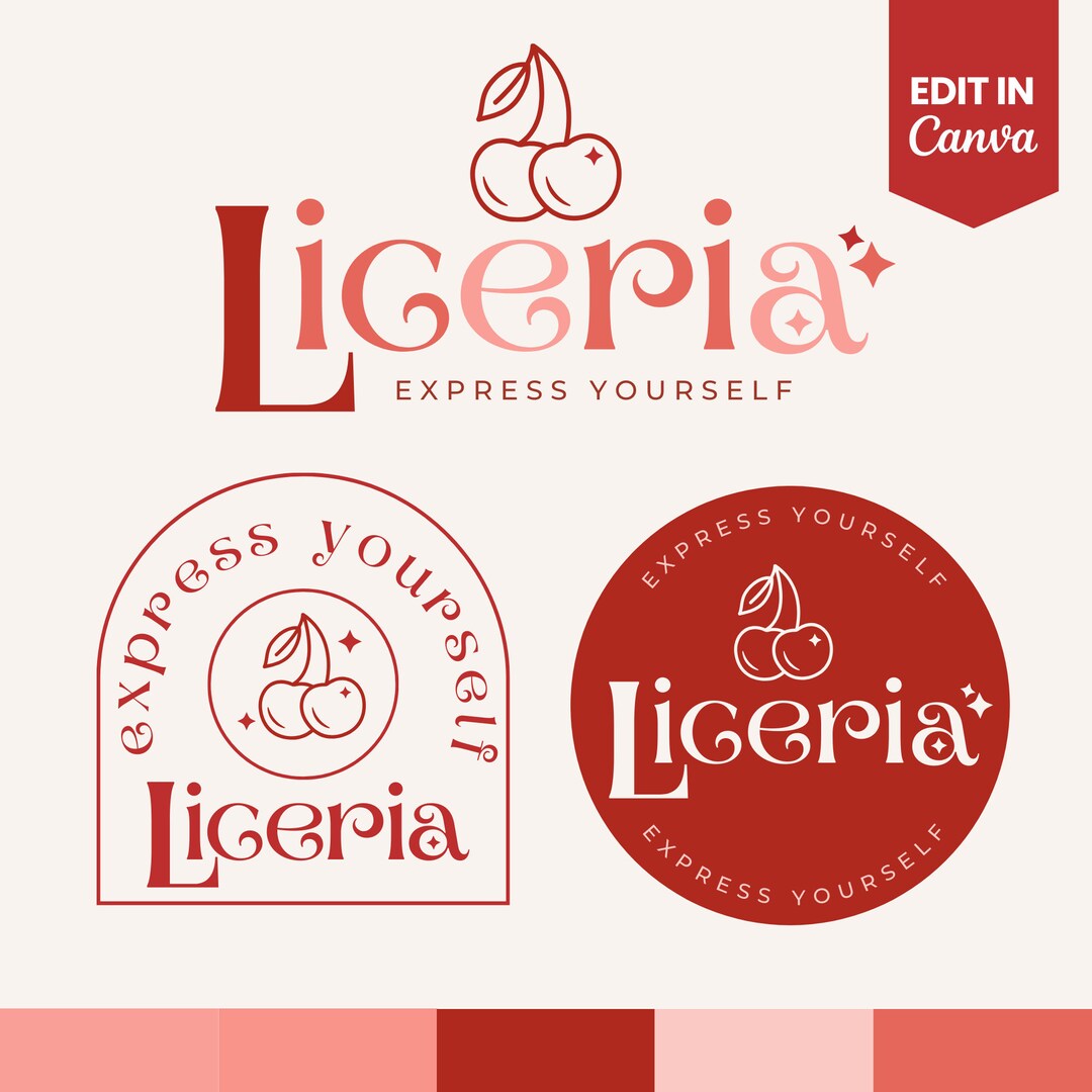 Cherry Logo Canva Template, Women's Brand, DIY Logo Red Pink Bright ...
