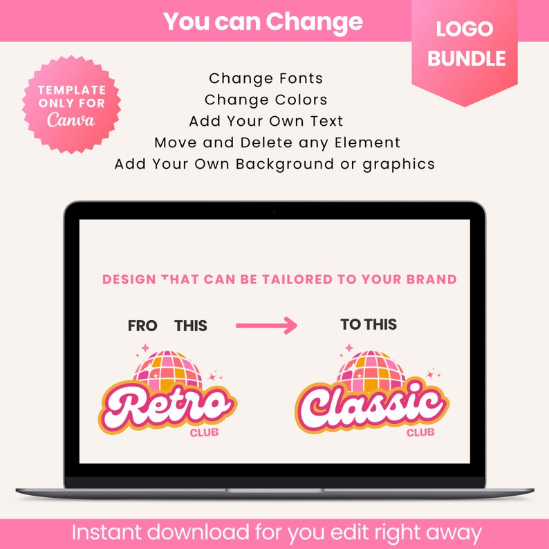 Groovy Retro Disco Ball Logo, Pink Disco Ball Logo, Colorful Retro ...