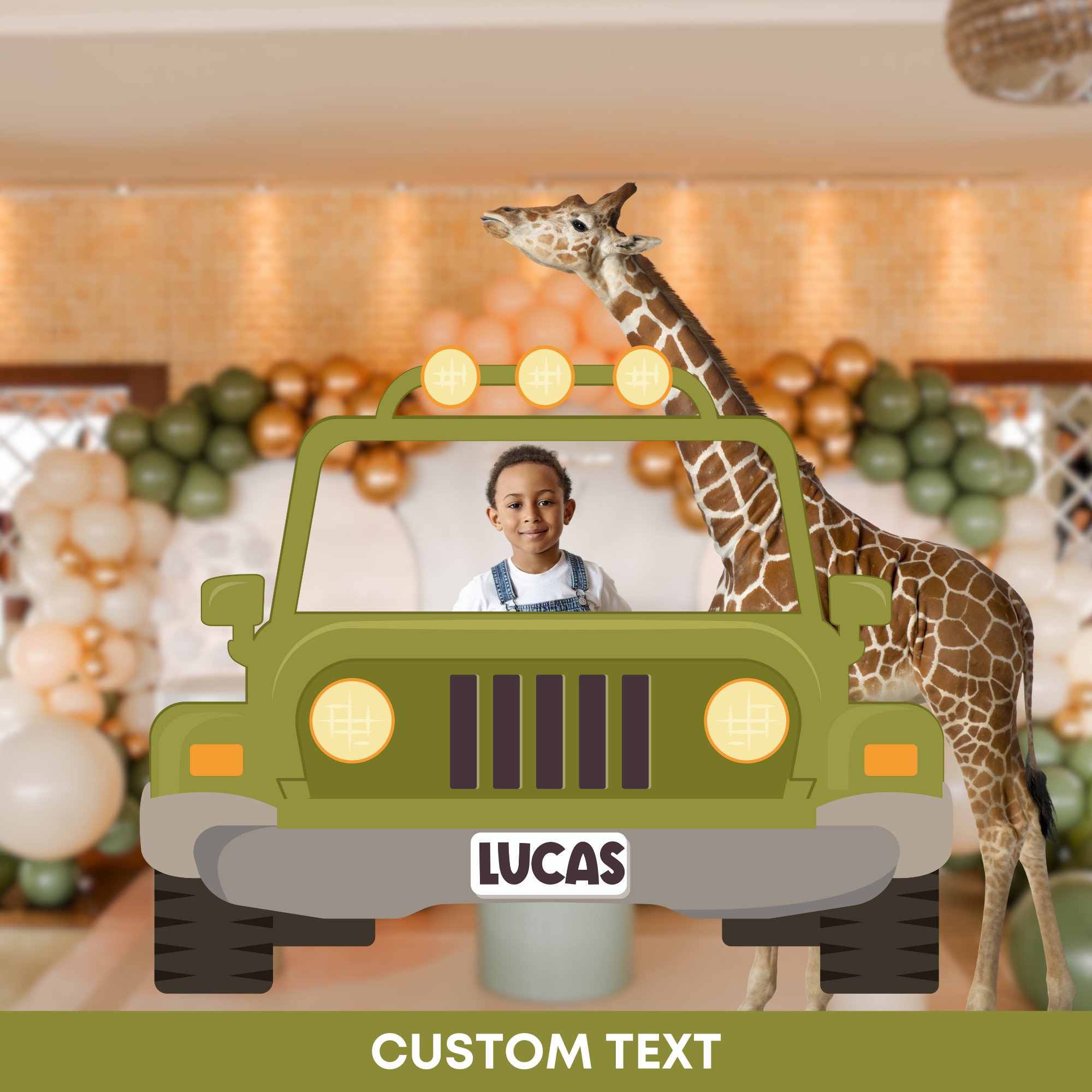 Safari Truck Green Photo Booth Template, Party Safari Selfie Frame ...