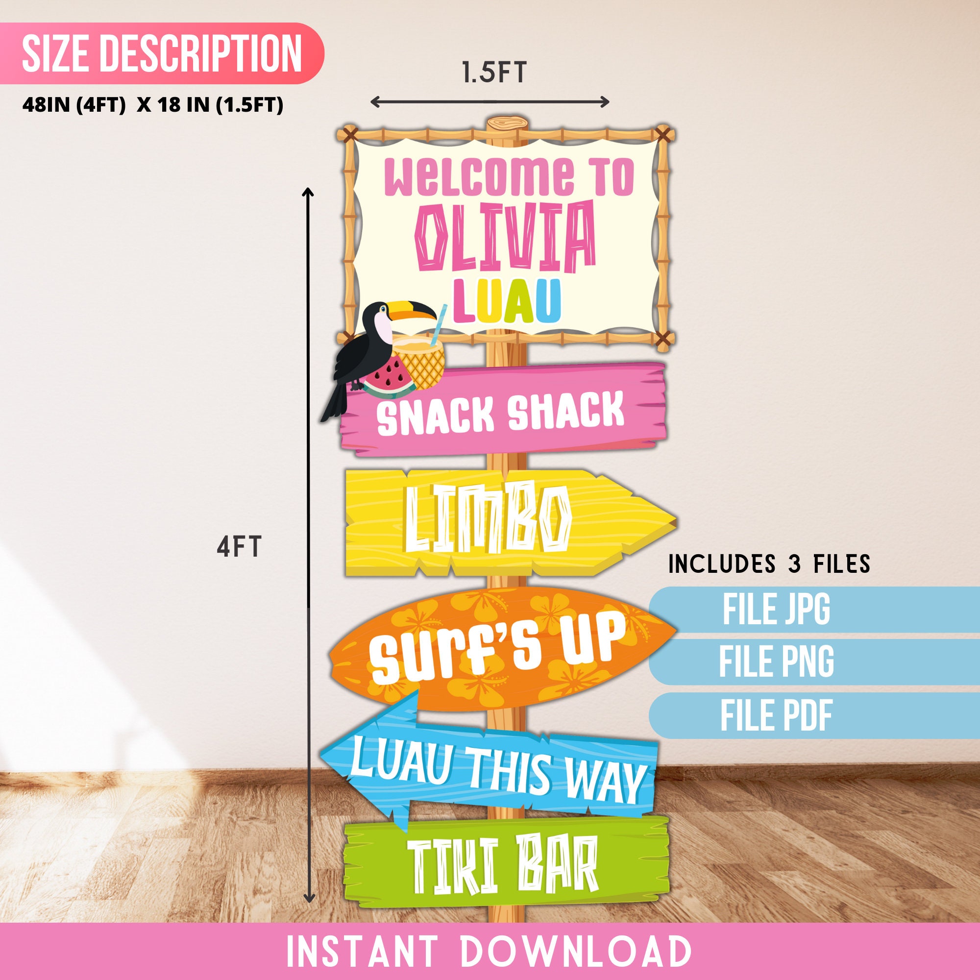 Luau Directional Sign, Hawaii Welcome Sign, Luau Party Custom Text ...