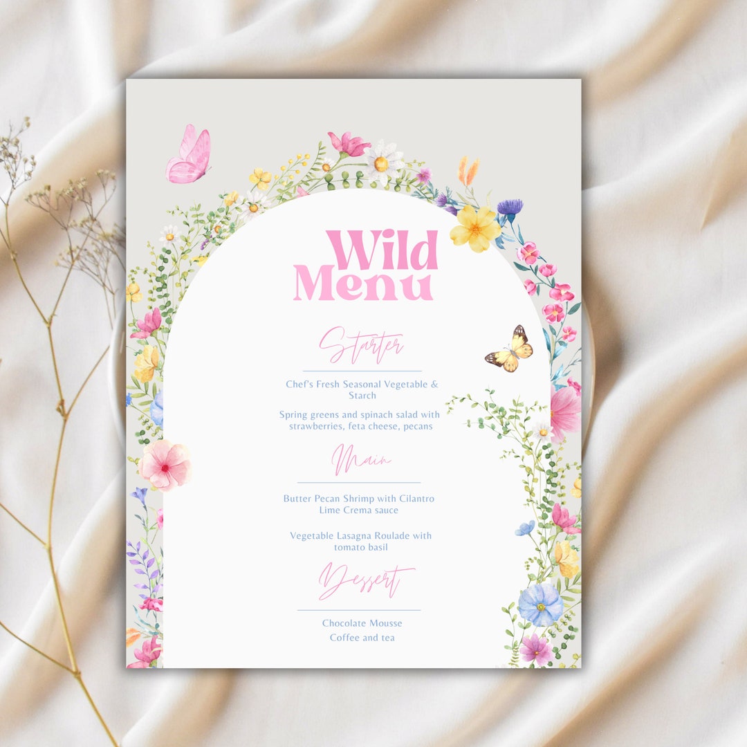 Floral Menu Template, Wildflower Menu, Minimal Floral Menu, Watercolor ...