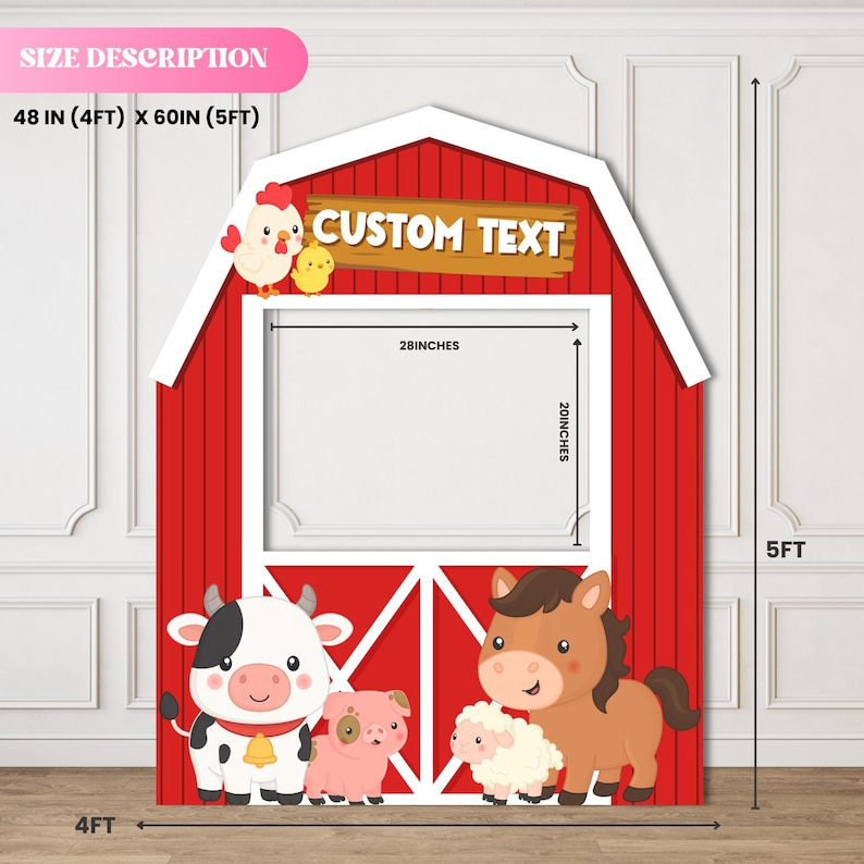 Red Farm Barn Animals Selfie Frame | Barn Photo Booth Prop | Farm ...