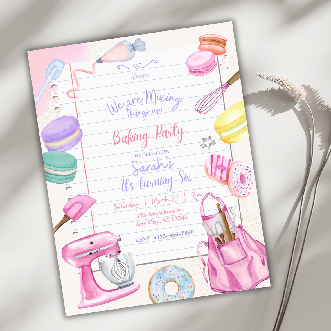Bright Pastel Baking Party Invitation, Dessert Party Invitation, Girl ...
