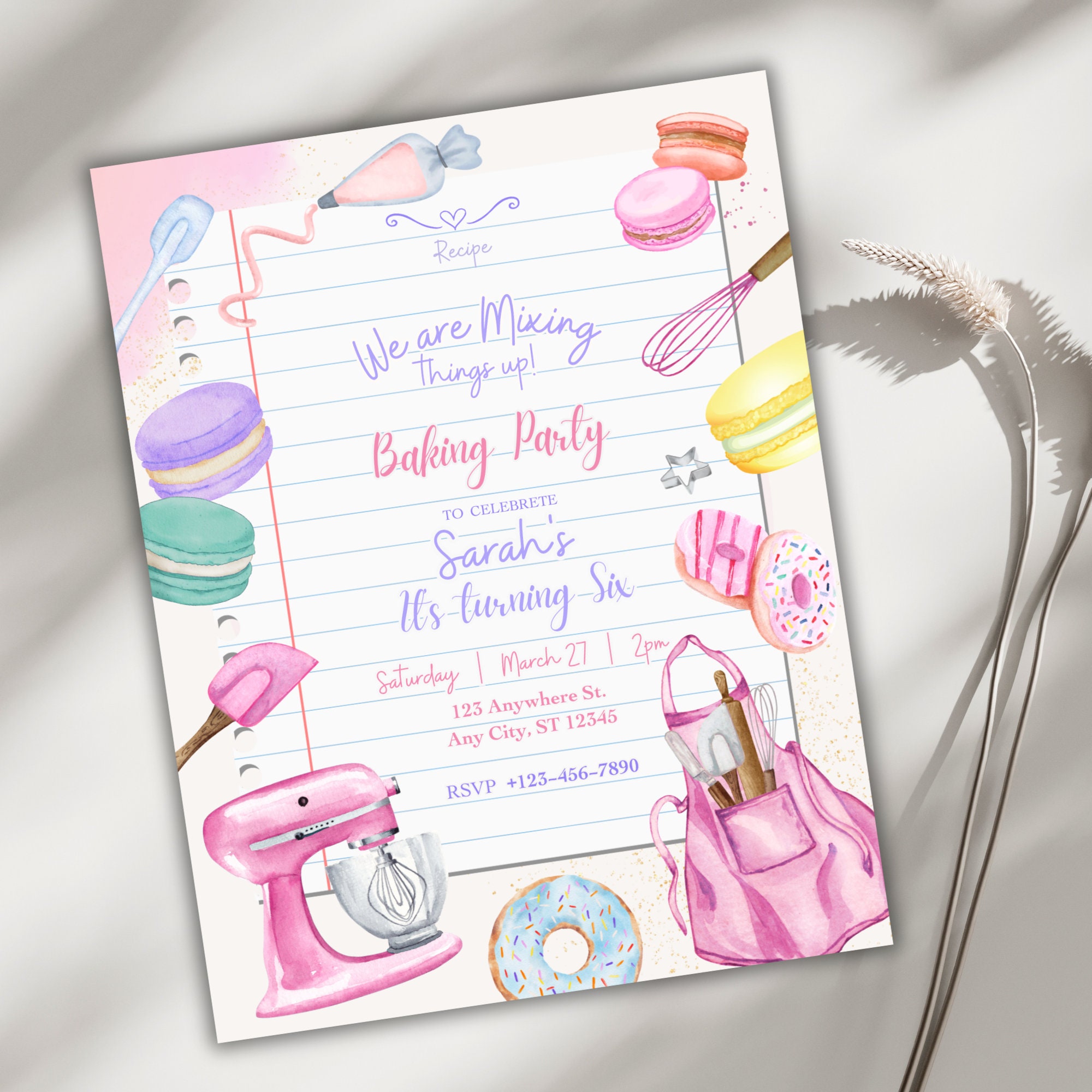Bright Pastel Baking Party Invitation, Dessert Party Invitation, Girl ...
