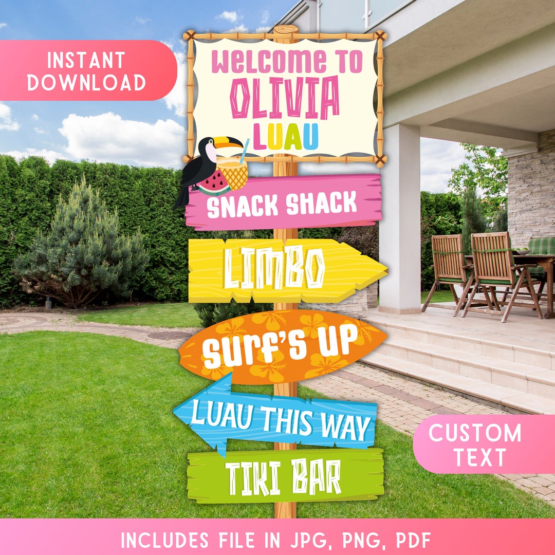 Luau Directional Sign, Hawaii Welcome Sign, Luau Party Custom Text ...