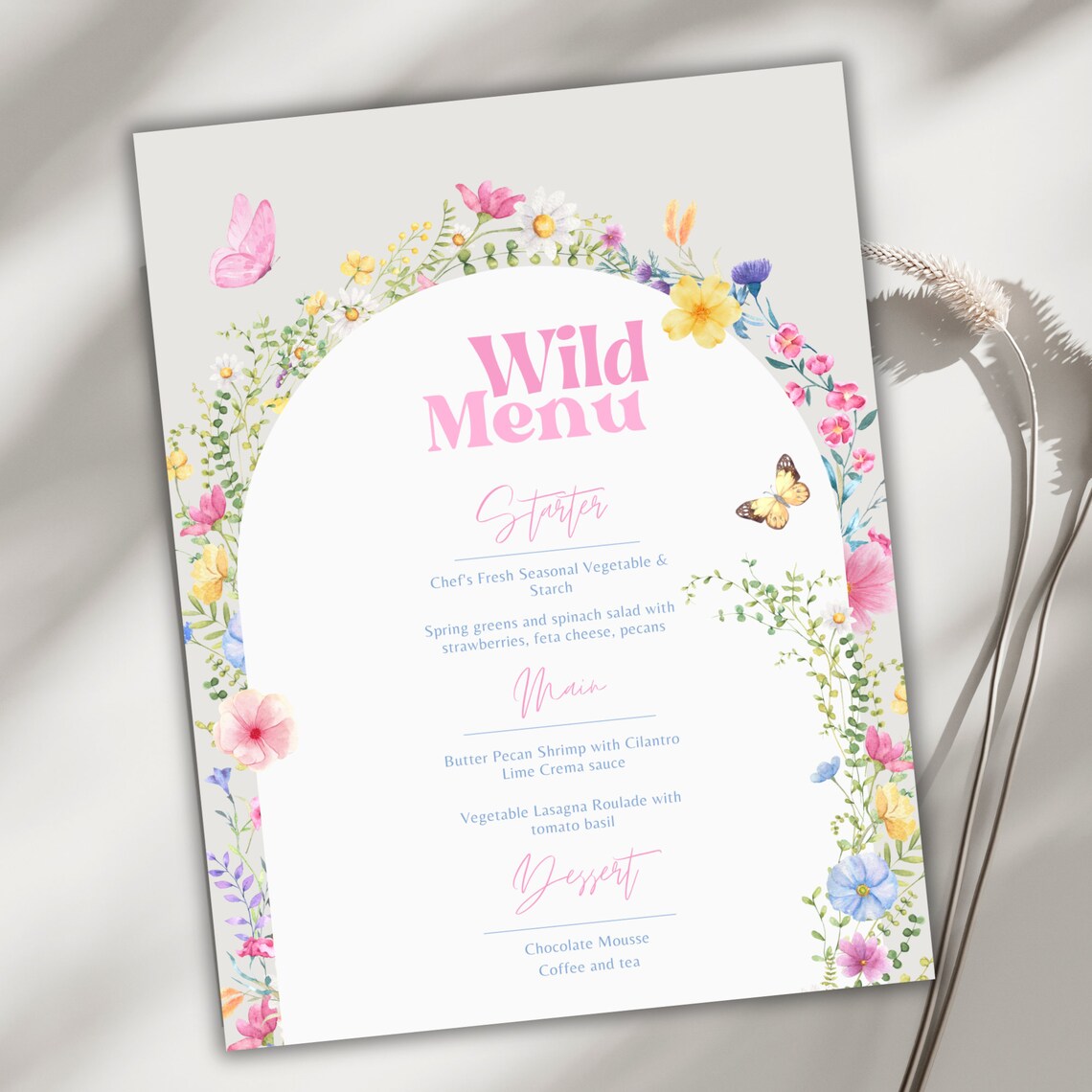 Floral Menu Template, Wildflower Menu, Minimal Floral Menu, Watercolor ...