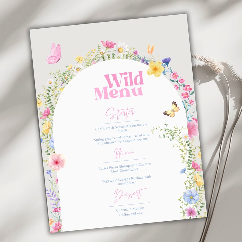 Floral Menu Template, Wildflower Menu, Minimal Floral Menu, Watercolor ...