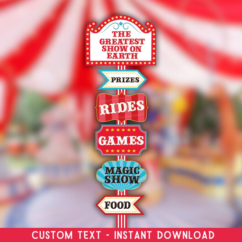 Circus Directional Signs, Circus Sign Custom Text, Circus Welcome Sign ...