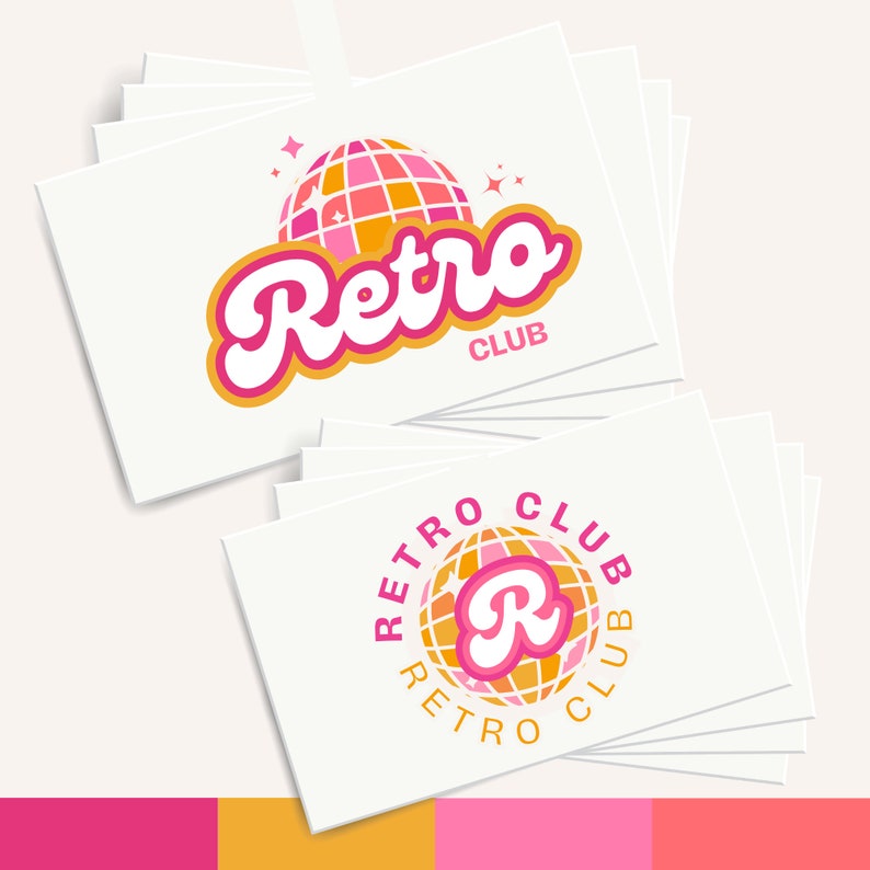 Groovy Retro Disco Ball Logo, Pink Disco Ball Logo, Colorful Retro ...