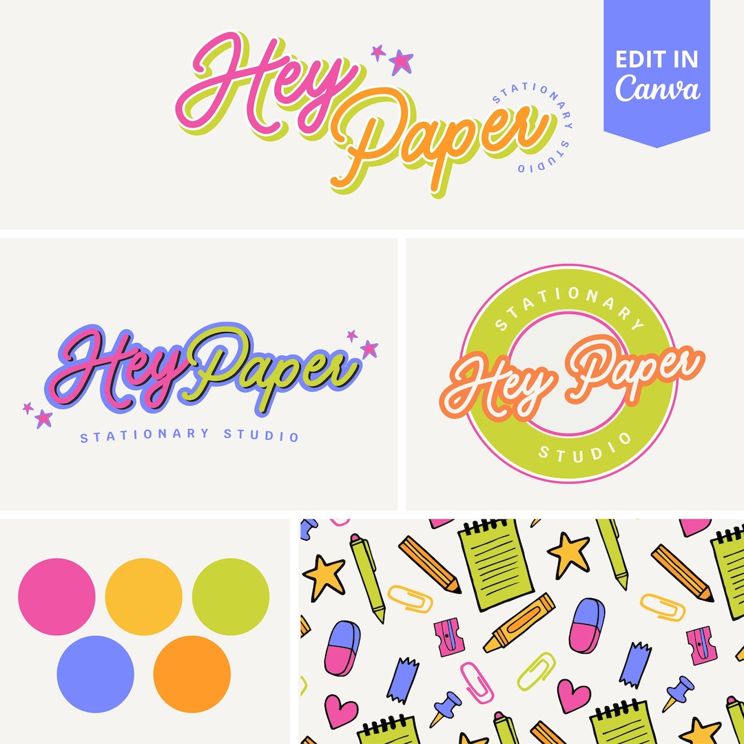 Bright Stationery Logo Template, Colorful Illustration Logo, Bright Fun ...