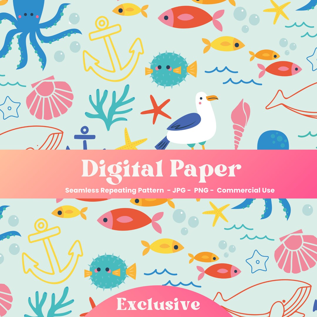 Seamless Marine Kids Pattern, Sea Animals Pattern, Kids Under the Sea ...