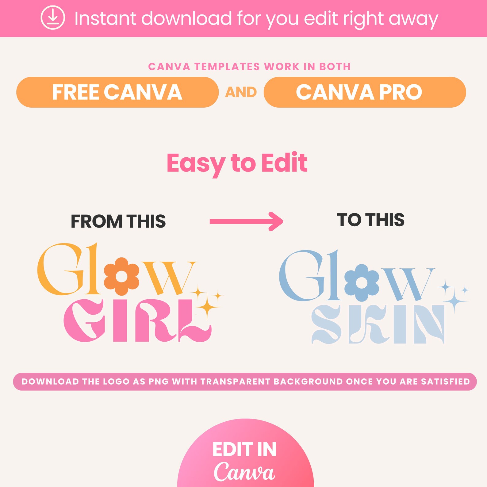 Girl Logo Design Template, Editable Canva Logo, Pink Groovy Aesthetic ...