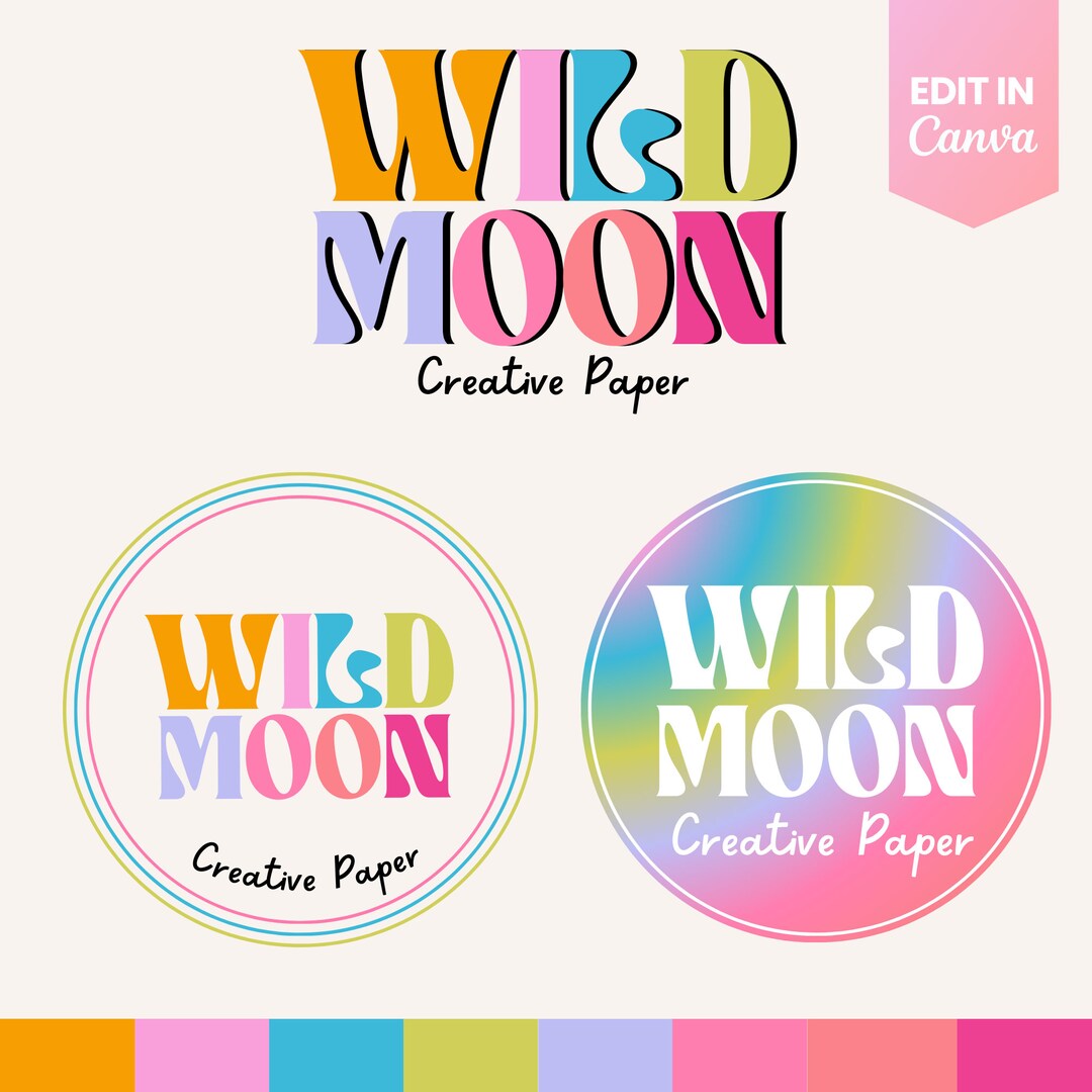 Colorful Logo Design, Fun Bright Branding, Retro Rainbow Logo, Premade ...