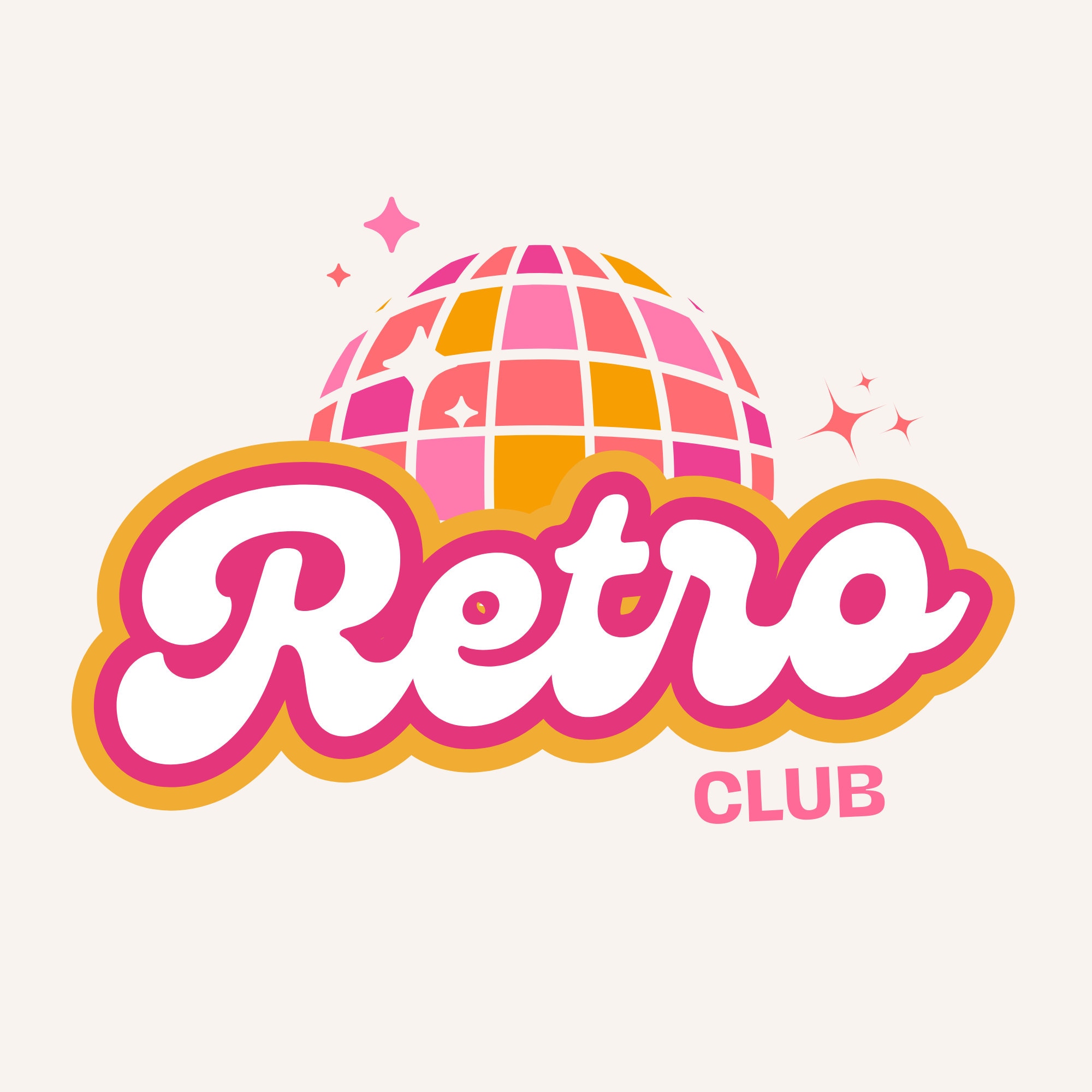 Groovy Retro Disco Ball Logo, Pink Disco Ball Logo, Colorful Retro ...