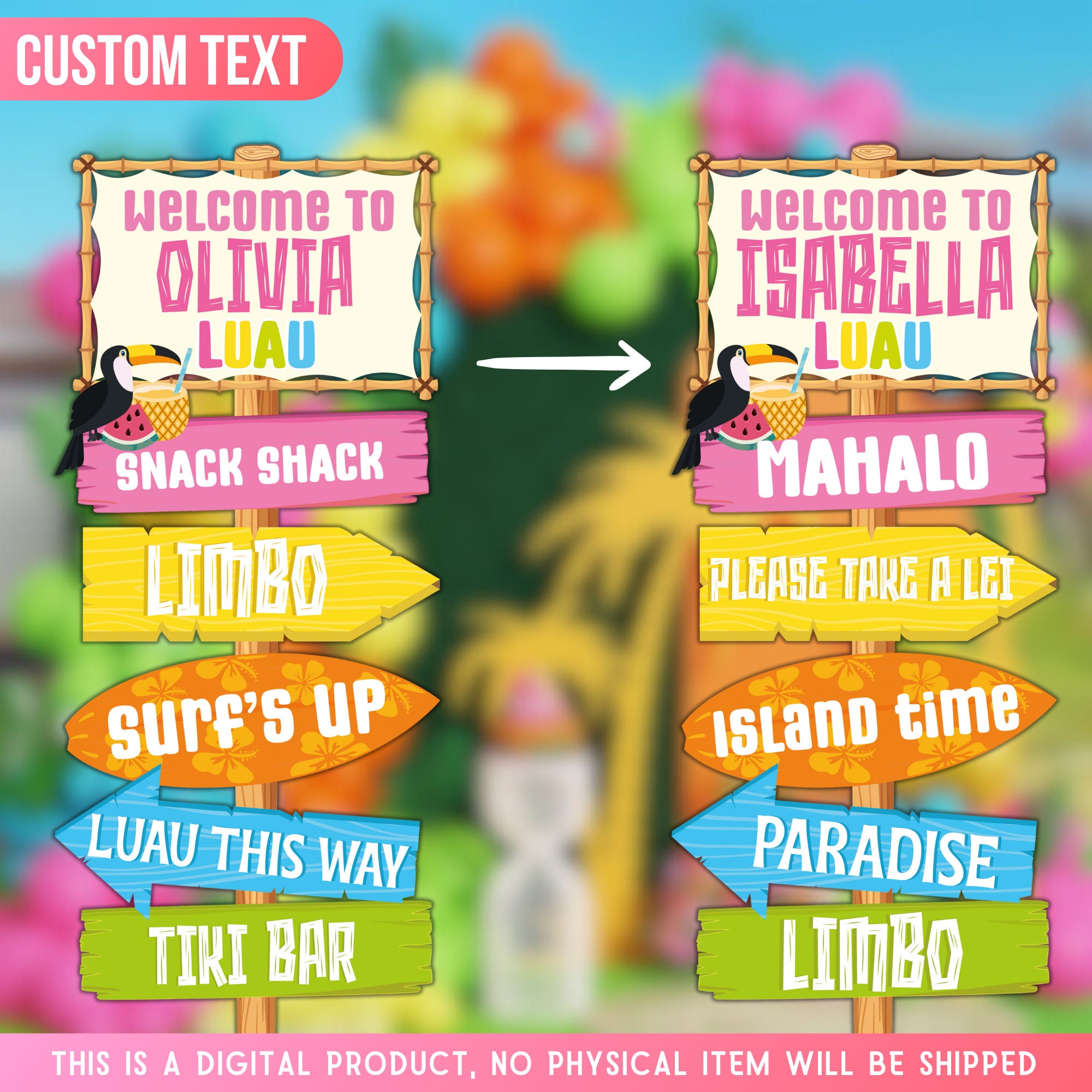 Luau Directional Sign, Hawaii Welcome Sign, Luau Party Custom Text ...