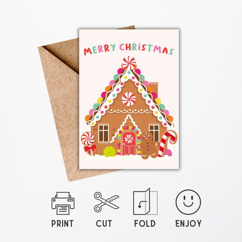 Printable Gingerbread Card, Holiday Card, Merry Christmas Card ...