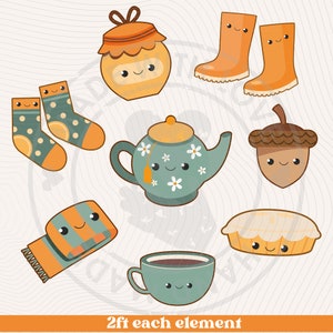 Autumn Kawaii Clipart, Cute Autumn Bundle, Fall Vector Clipart, Autumn ...