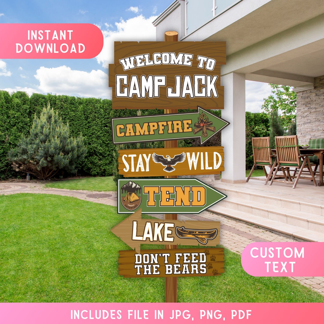 Camping Directional Signs, Custom Text Camp Sign, Summer Camp Sign ...