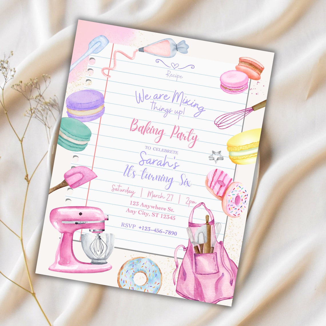 Bright Pastel Baking Party Invitation, Dessert Party Invitation, Girl ...