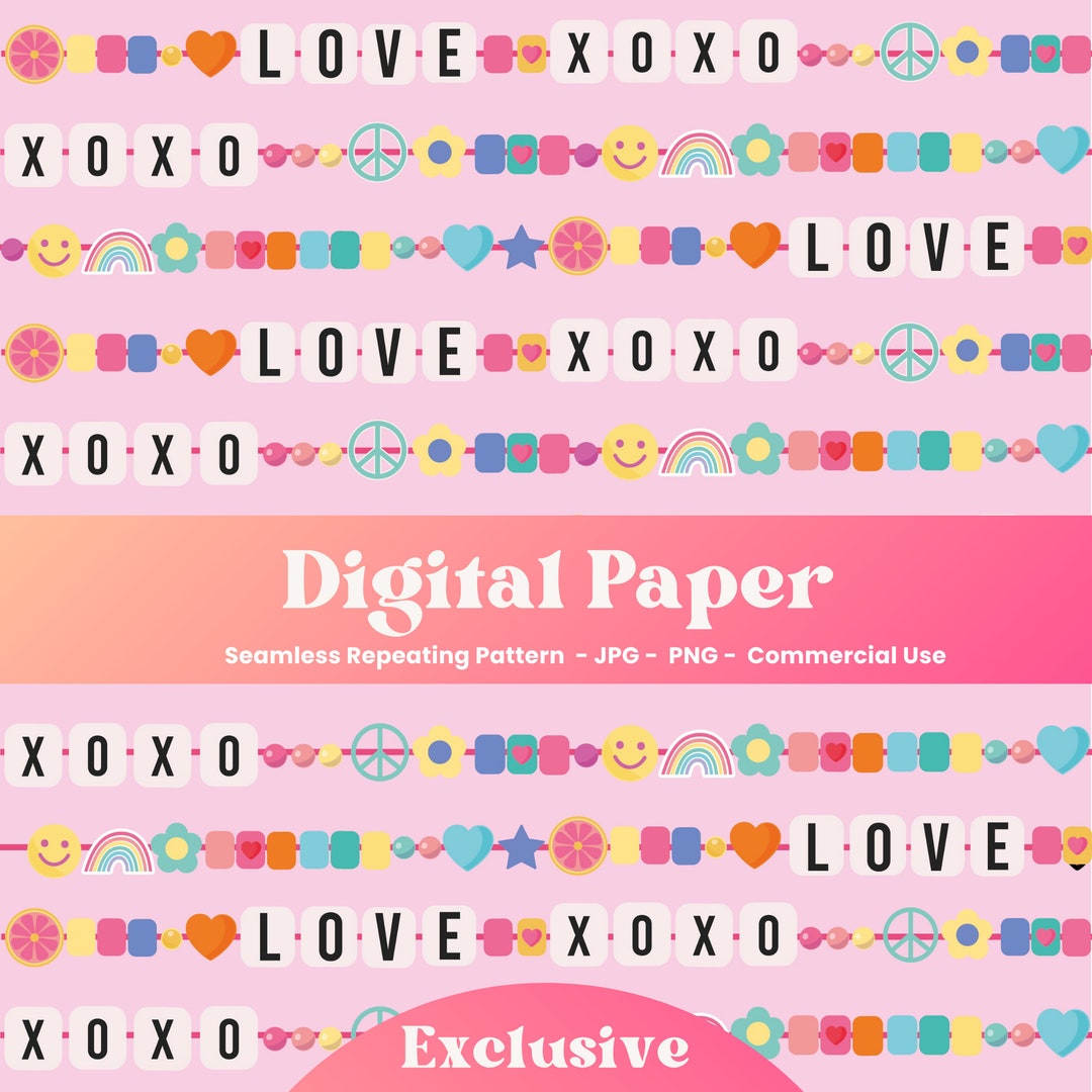 Friendship Bracelets Digital Paper, Doodle Digital Paper, Scrapbook ...