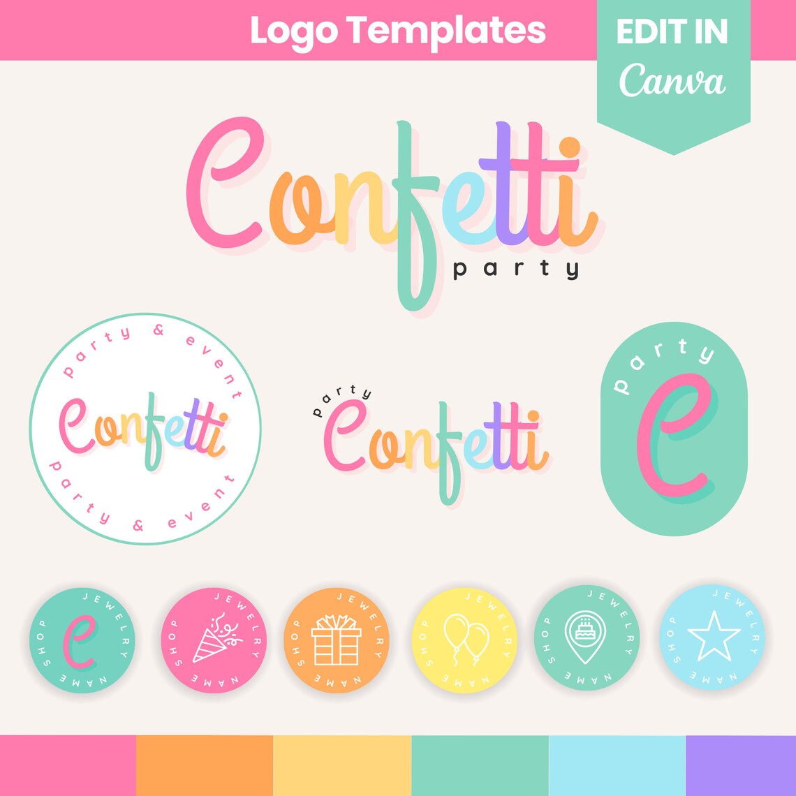 Rainbow Pastel Design Template, Bright Pastel Logo Template, Party Logo ...