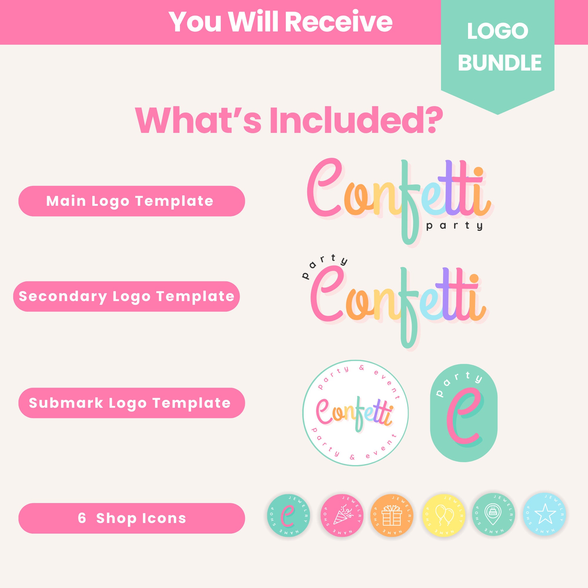 Rainbow Pastel Design Template, Bright Pastel Logo Template, Party Logo ...