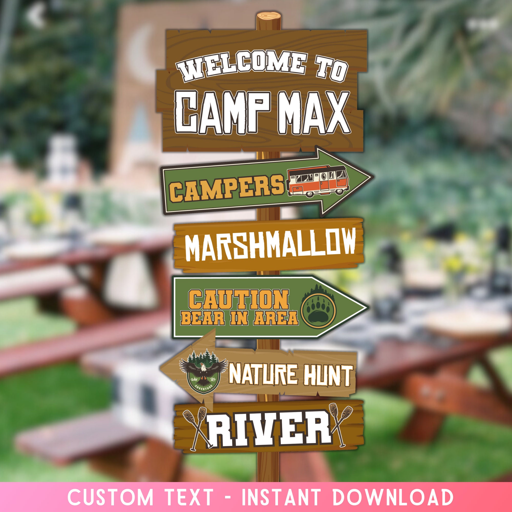 Camping Directional Signs, Custom Text Camp Sign, Summer Camp Sign ...