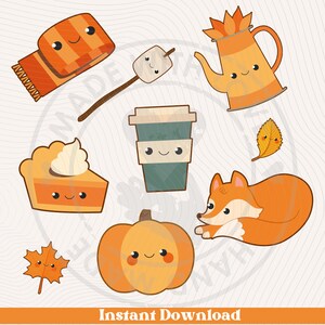 Autumn Kawaii Clipart, Cute Autumn Bundle, Fall Vector Clipart, Autumn ...
