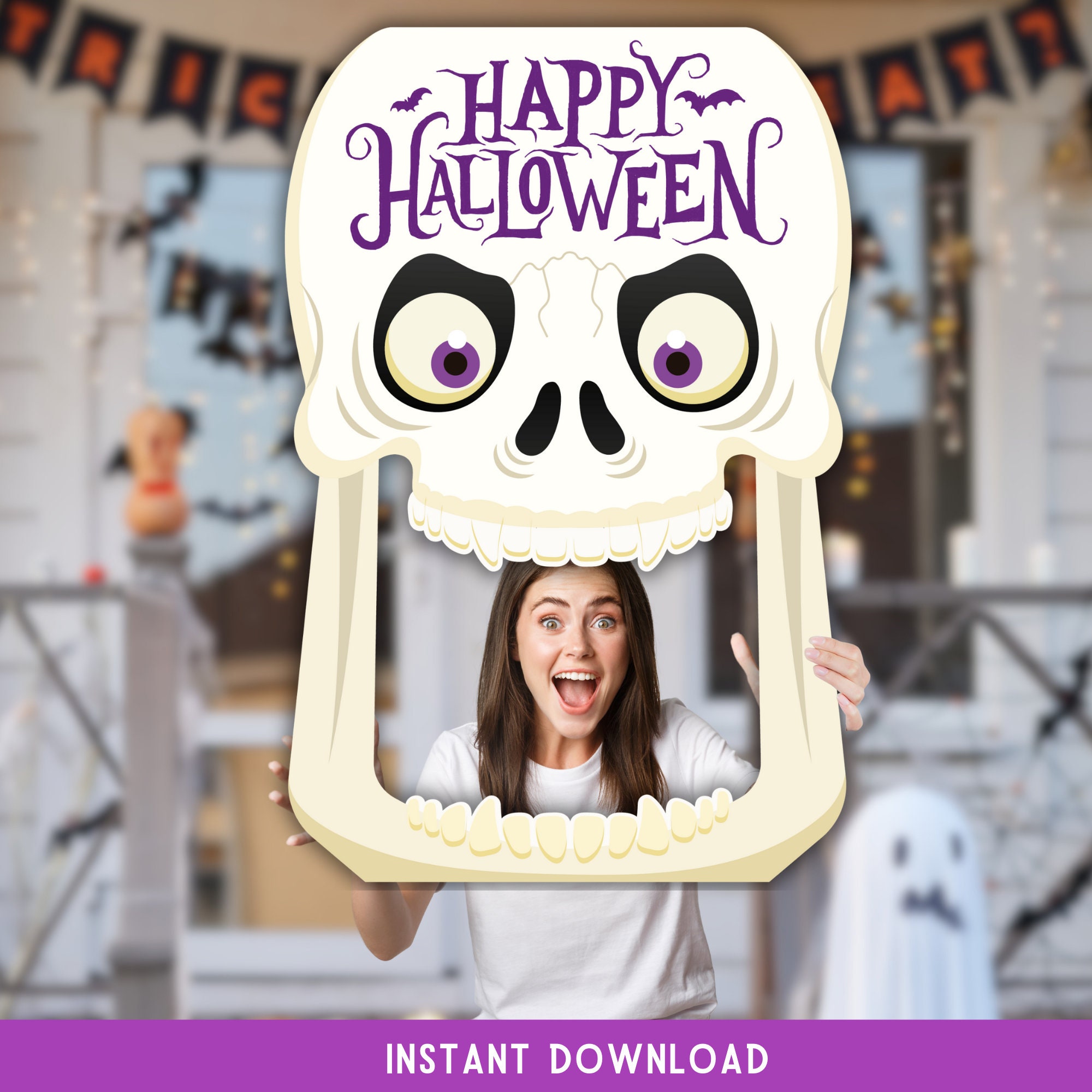 Happy Halloween Photo Booth Prop, Skull Halloween Selfie Frame, Scary ...