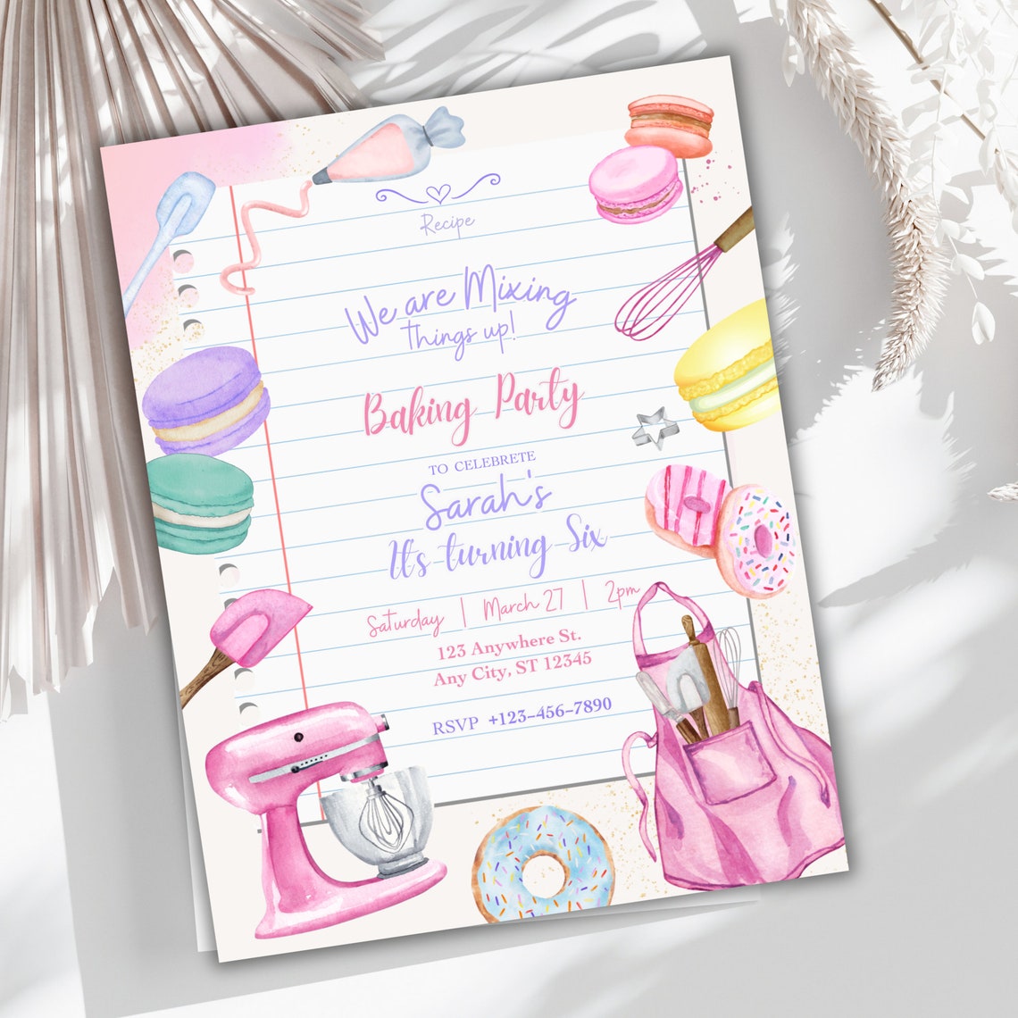 Bright Pastel Baking Party Invitation, Dessert Party Invitation, Girl ...