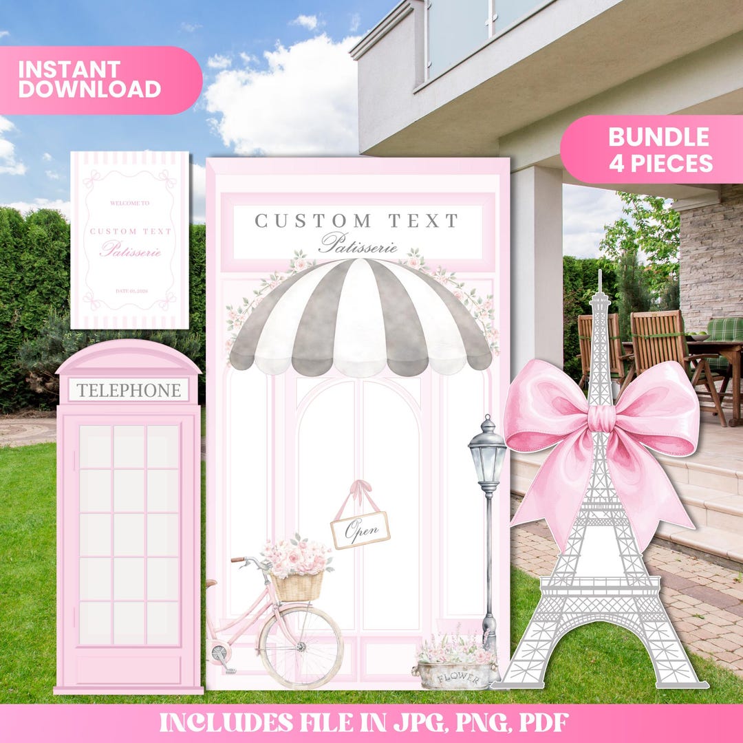 Paris Patisserie Party Bundle, Pink Paris Cafe Backdrop, Pink Eiffel ...